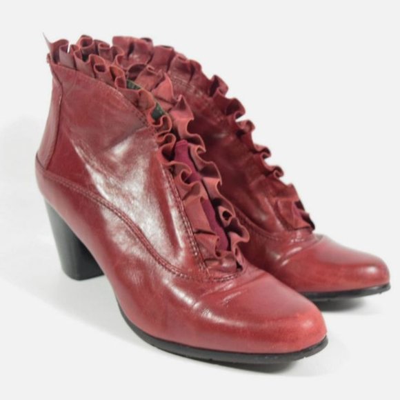 BZ Moda | Shoes | Vintage Everybody By Bz Moda Red Leather Frill Heeled ...